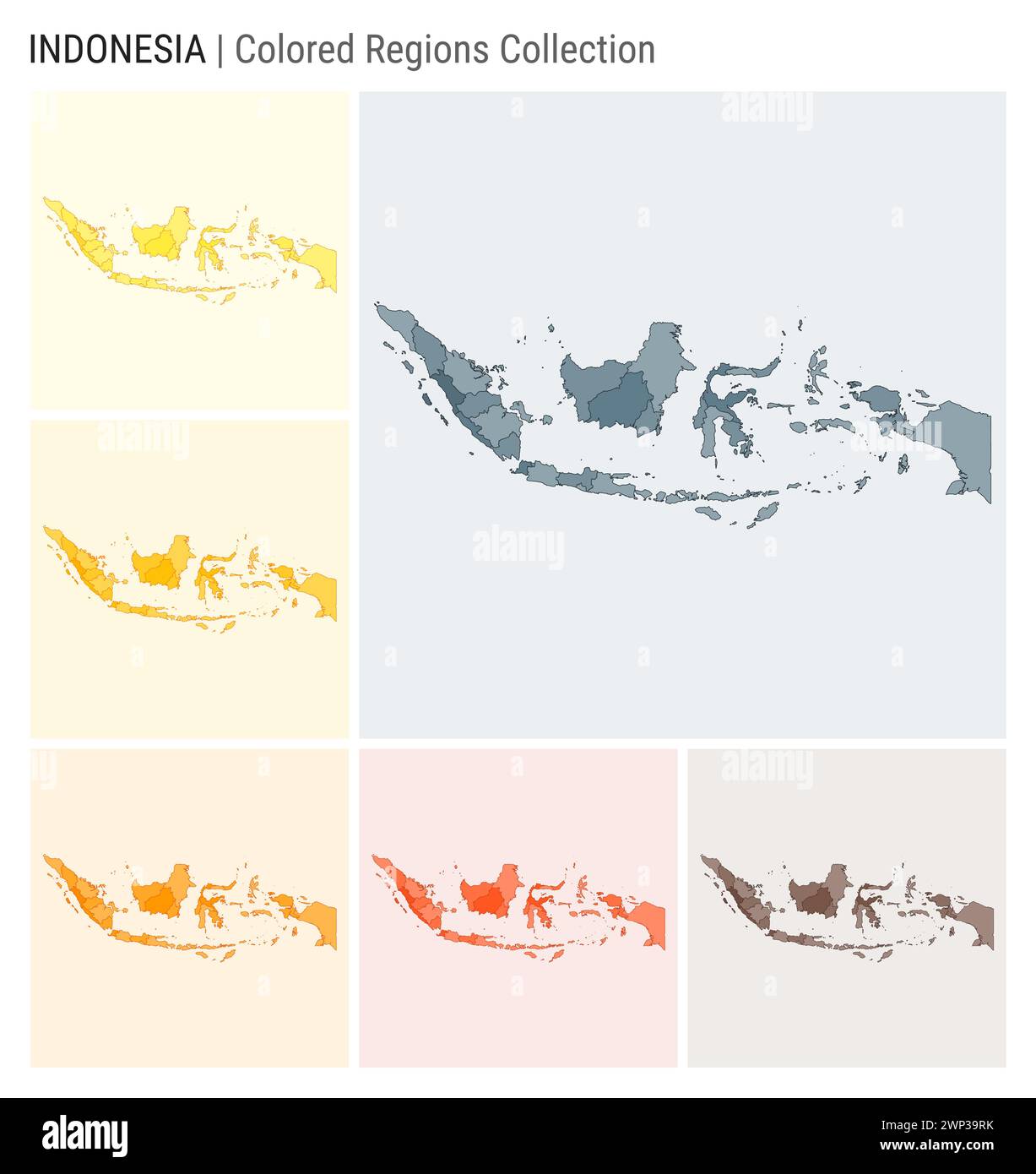 Indonesia map collection. Country shape with colored regions. Blue ...