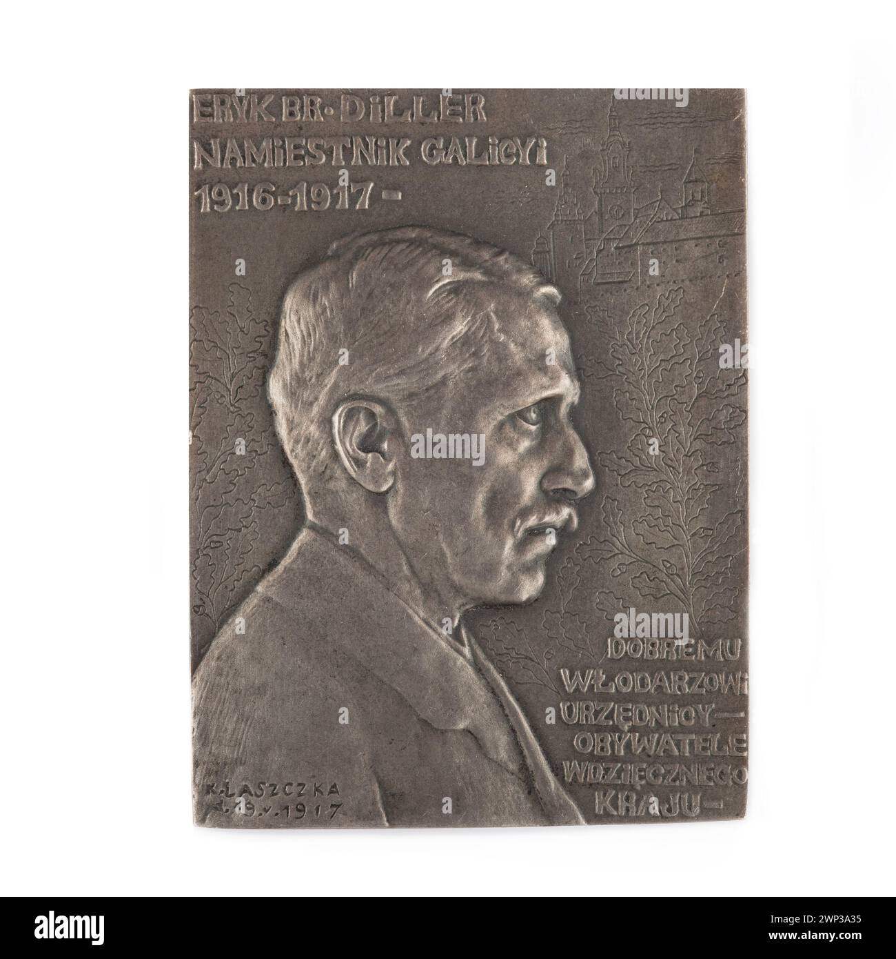 A 1917 plaque by Konstanty Laszczka depicting Eryk Diller as a male ...