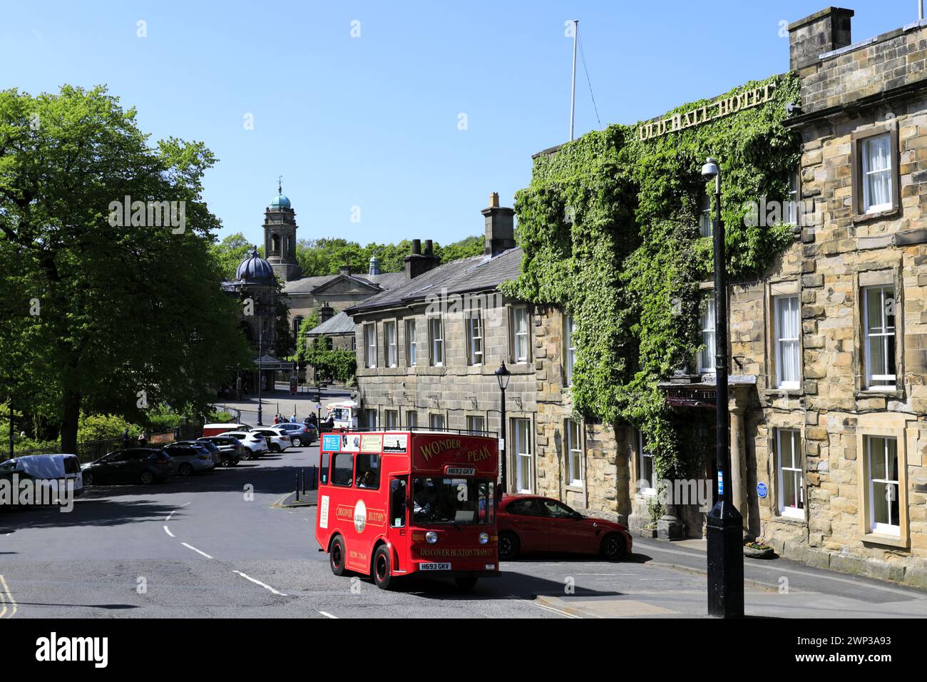 The Buxton Tram outside the Old Hall Hotel, Spa town of Buxton, Peak ...