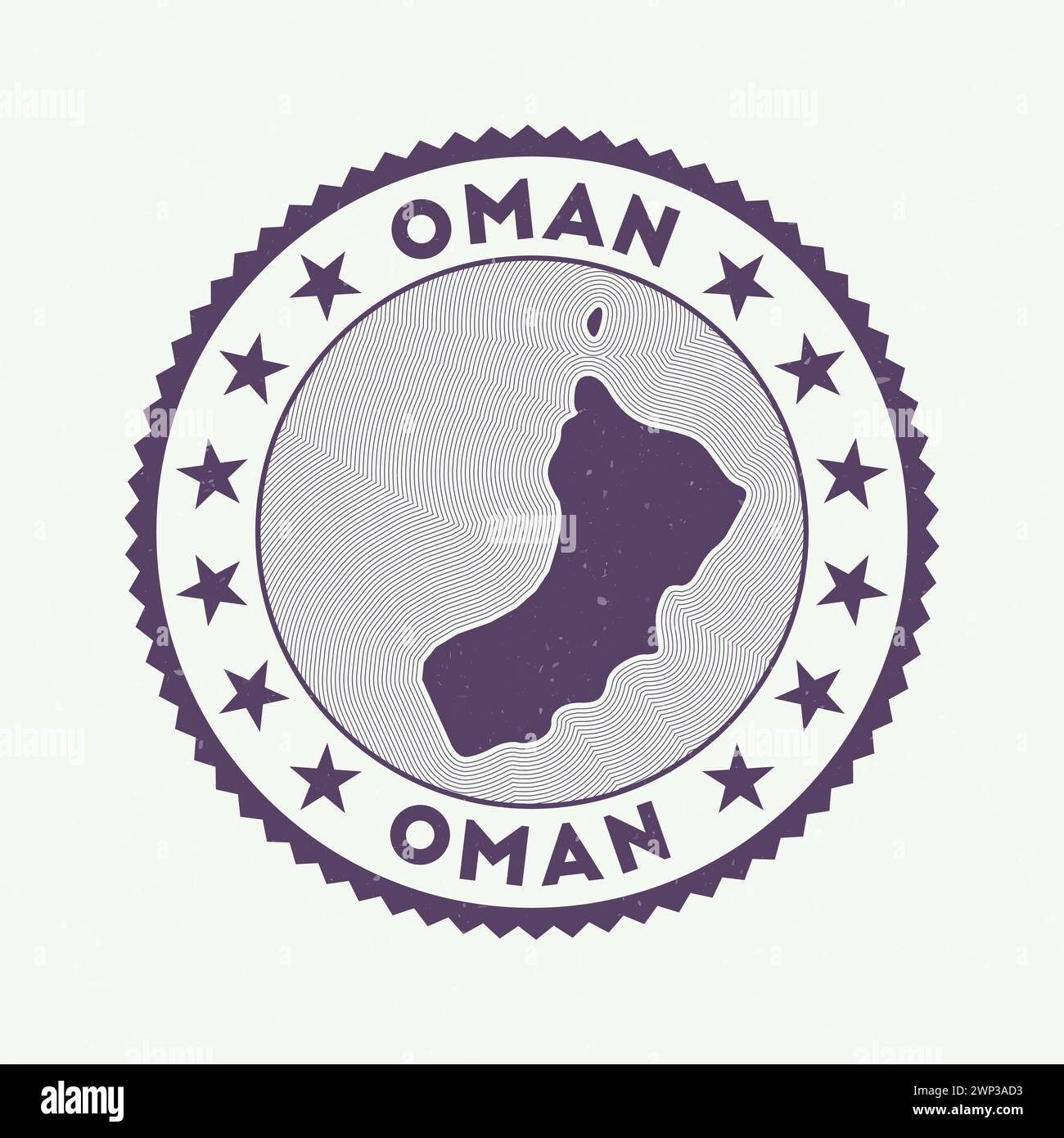 Oman emblem. Country round stamp with shape of Oman, isolines and round ...