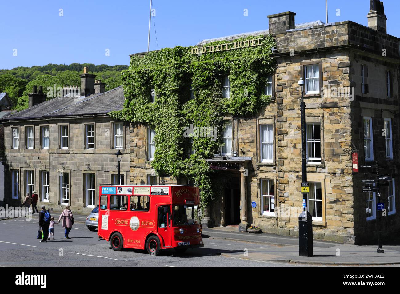 The Buxton Tram outside the Old Hall Hotel, Spa town of Buxton, Peak ...