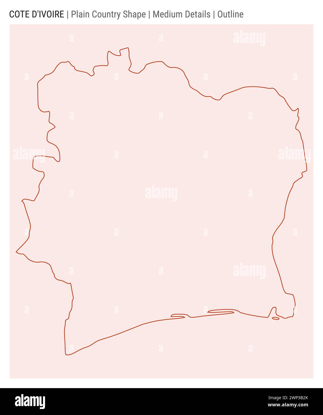 Ivory Coast plain country map. Medium details. Outline style. Shape of ...