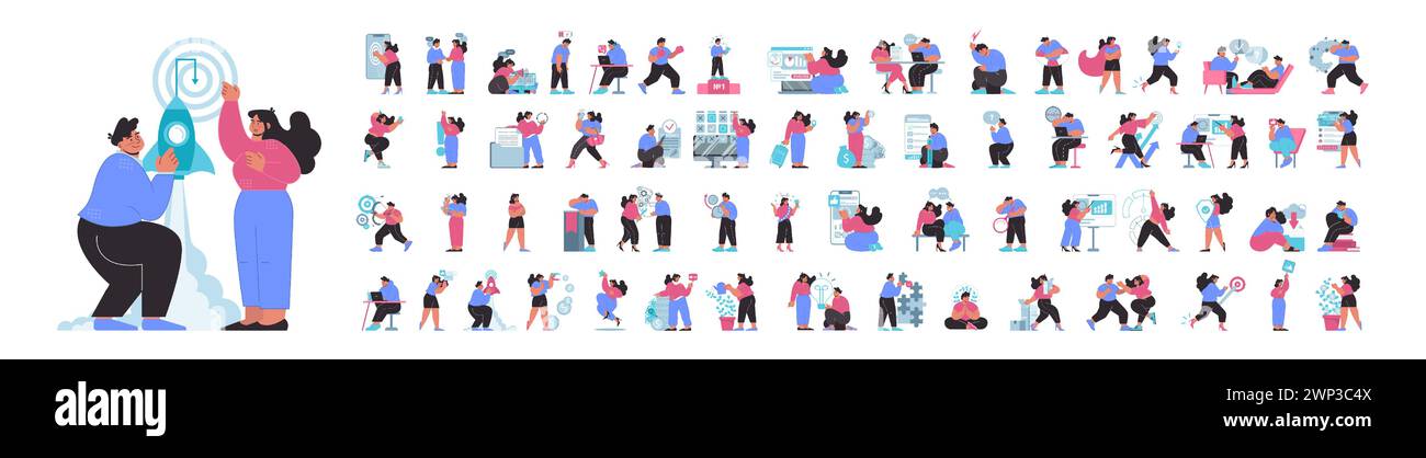 Corporate life set. Diverse scenarios of professional engagement, from ...