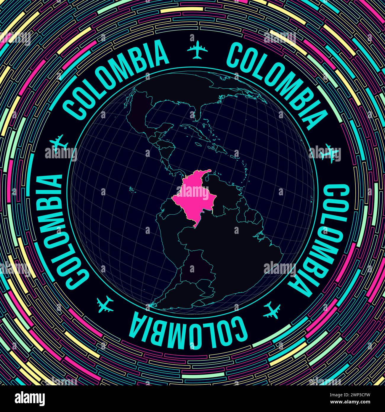 Colombia on globe. Satelite view of the world centered to Colombia ...