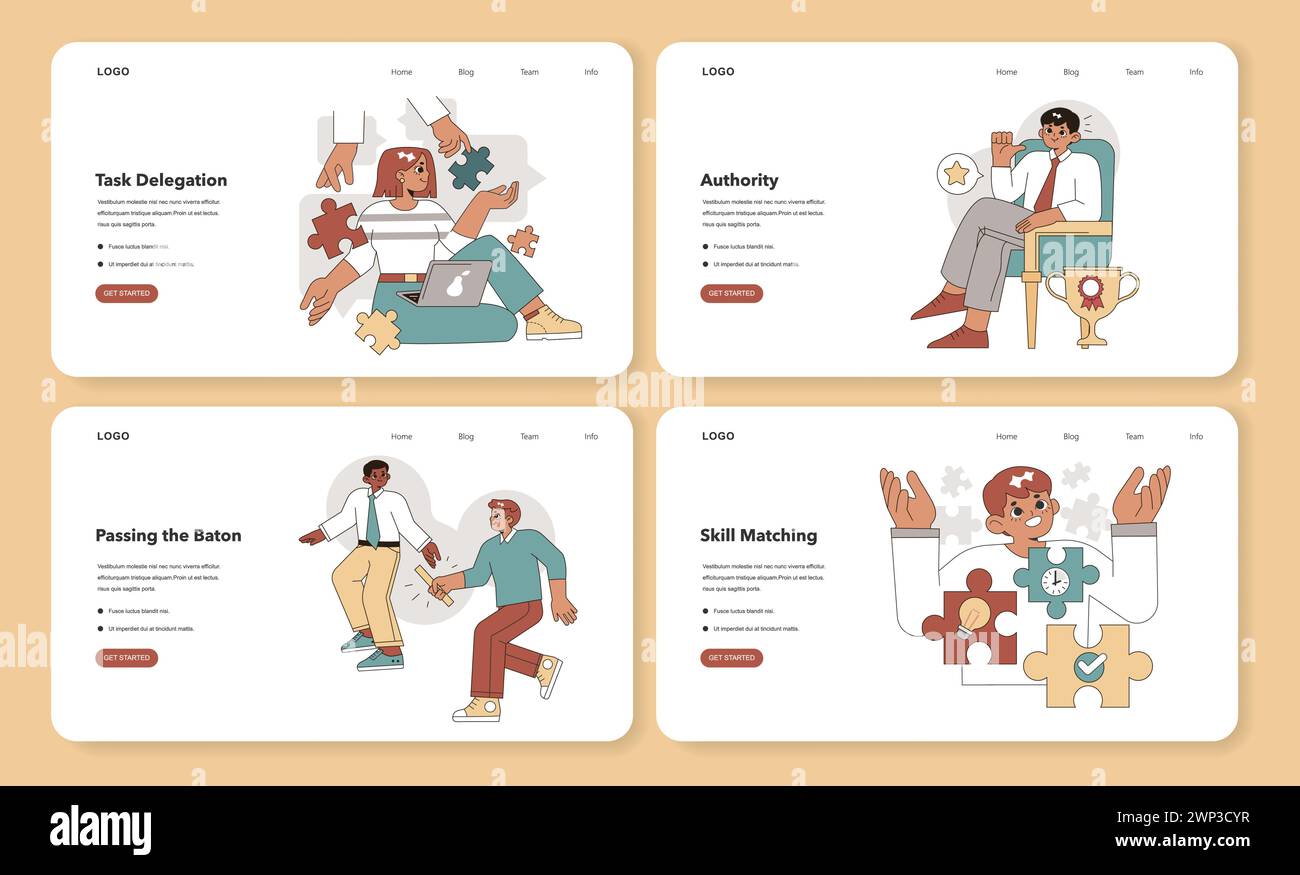 Task Delegation set. A collection of vibrant illustrations highlighting ...