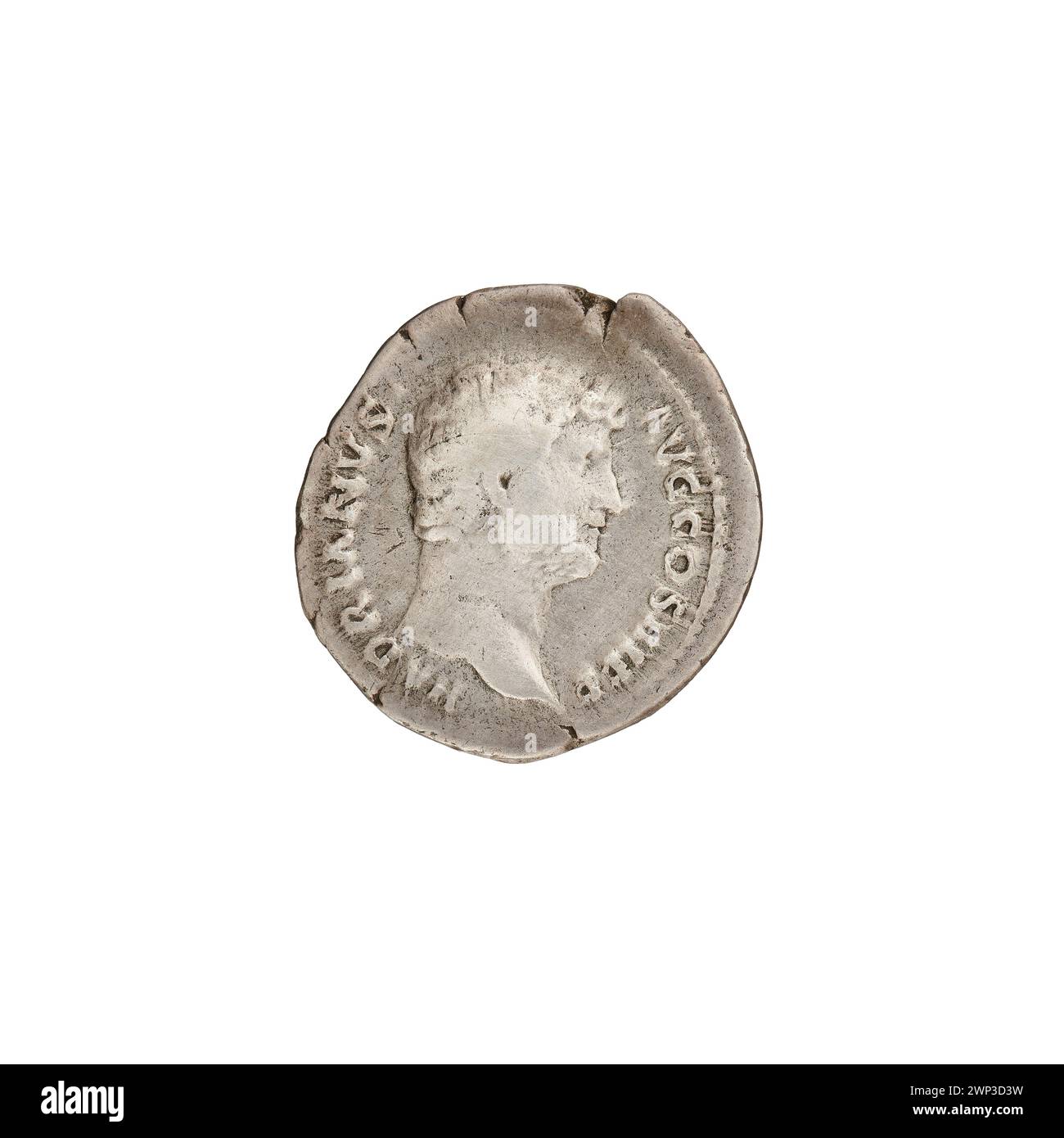 A Roman denarius of Hadrian depicting heads, altars, plates, and veils ...
