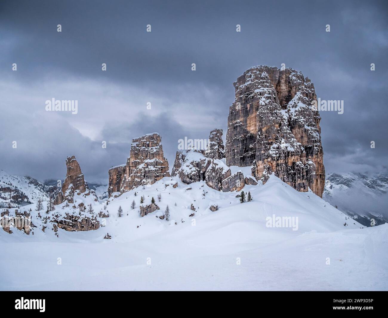 This winter image is of Cinque Torri towers, giant sized Dolomite ...