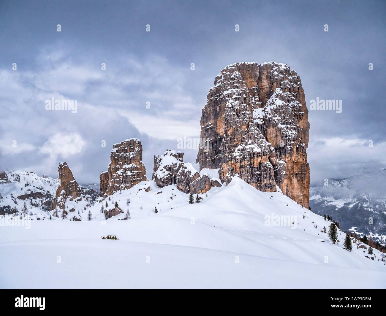 This winter image is of Cinque Torri towers, giant sized Dolomite ...