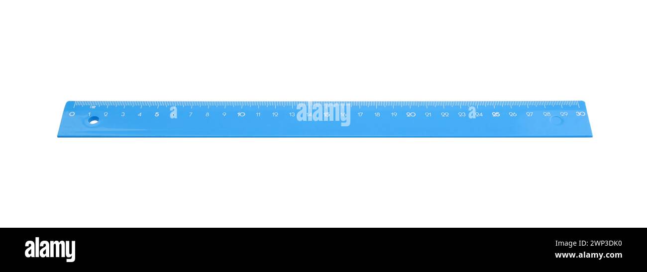 New blue plastic measuring ruler isolated on white Stock Photo - Alamy