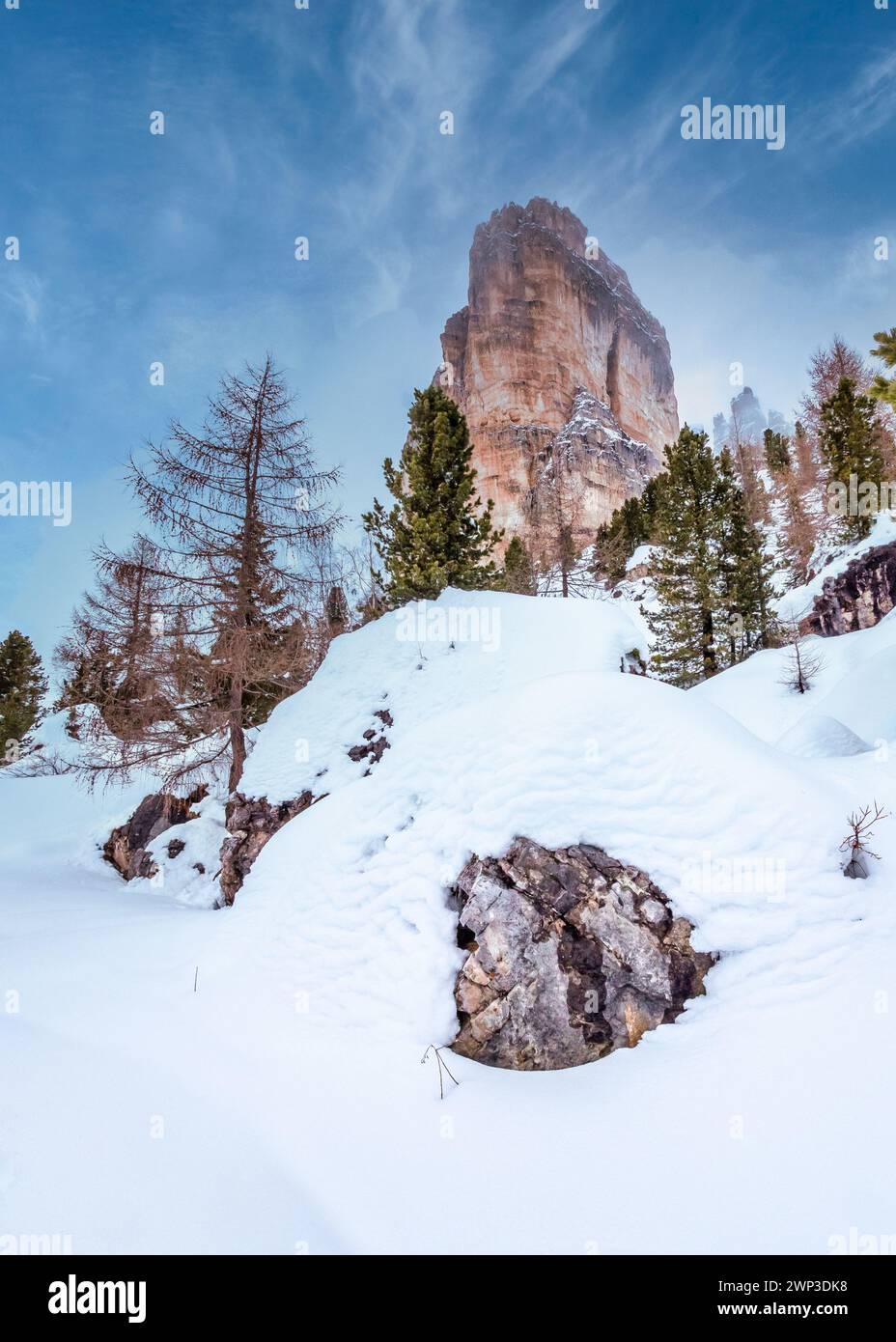 This winter image is of Cinque Torri towers, giant sized Dolomite ...