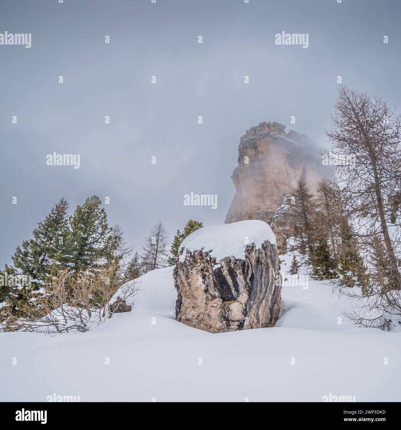 This winter image is of Cinque Torri towers, giant sized Dolomite ...