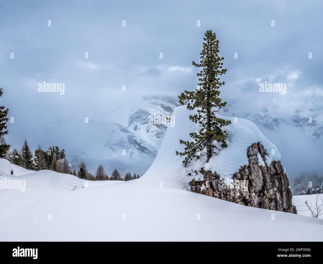 This winter image is of Cinque Torri towers, giant sized Dolomite ...
