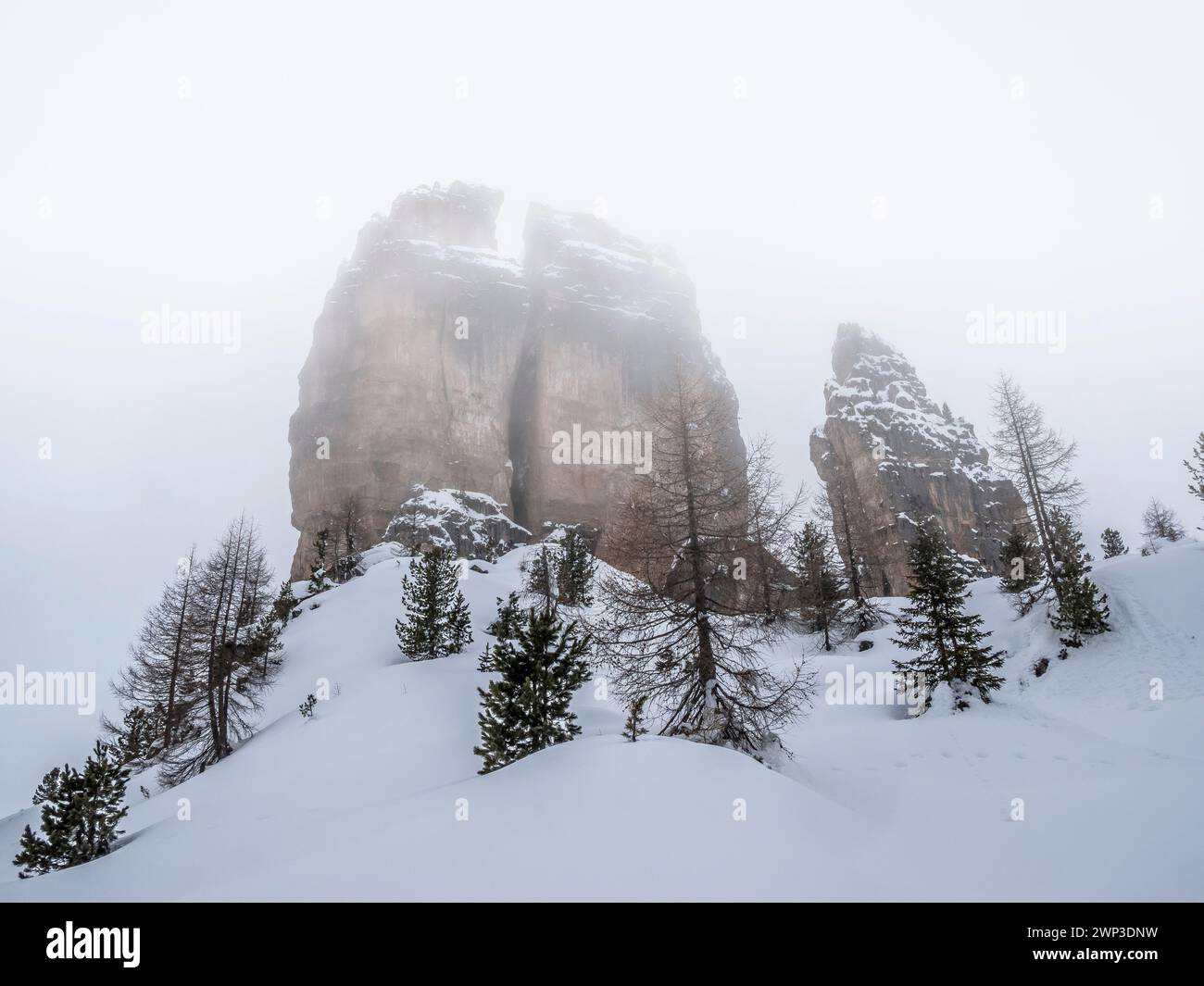 This winter image is of Cinque Torri towers, giant sized Dolomite ...