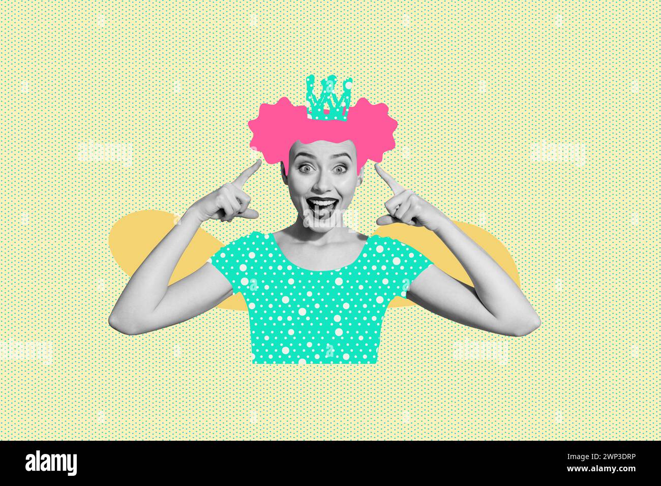 Creative composite retro photo collage of funky impressed woman ...