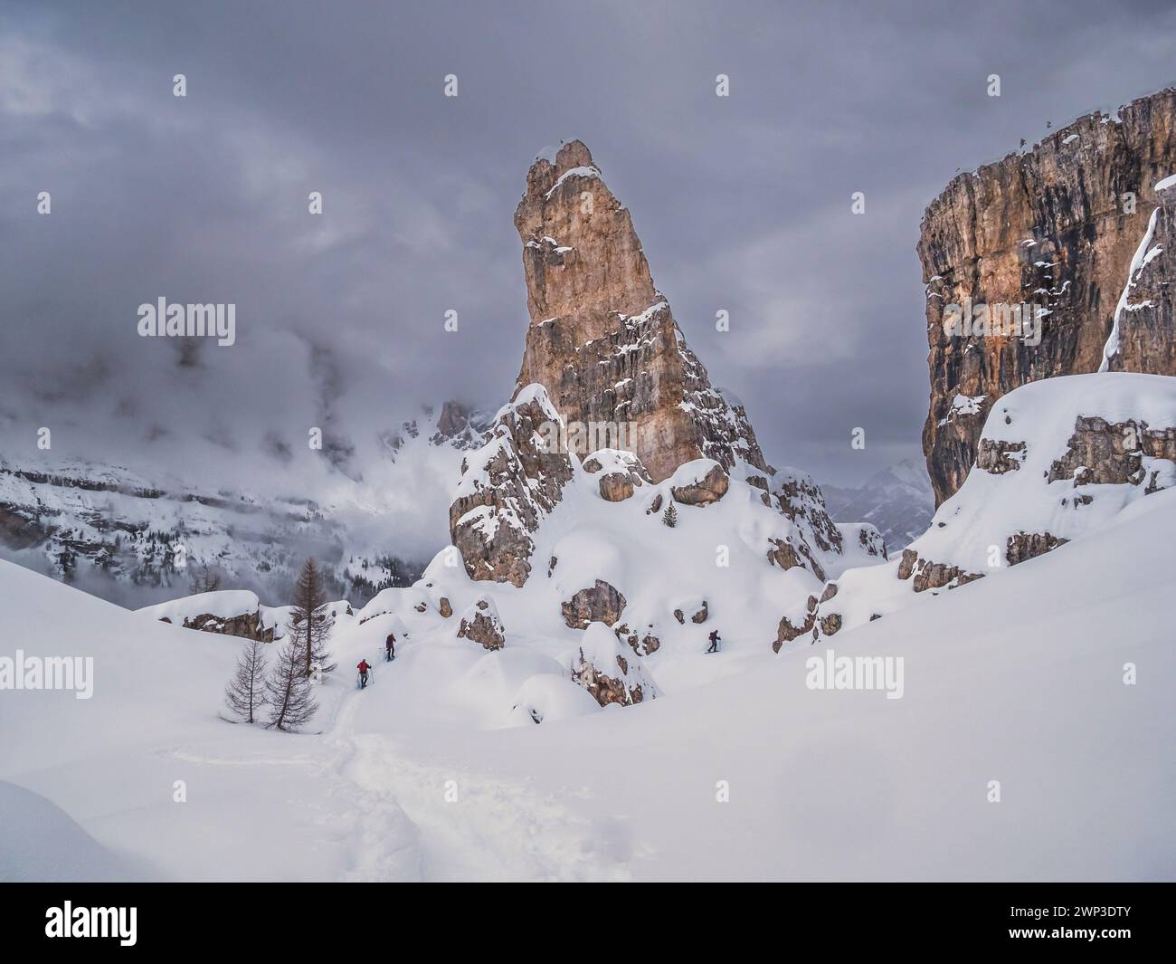 This winter image is of Cinque Torri towers, giant sized Dolomite ...