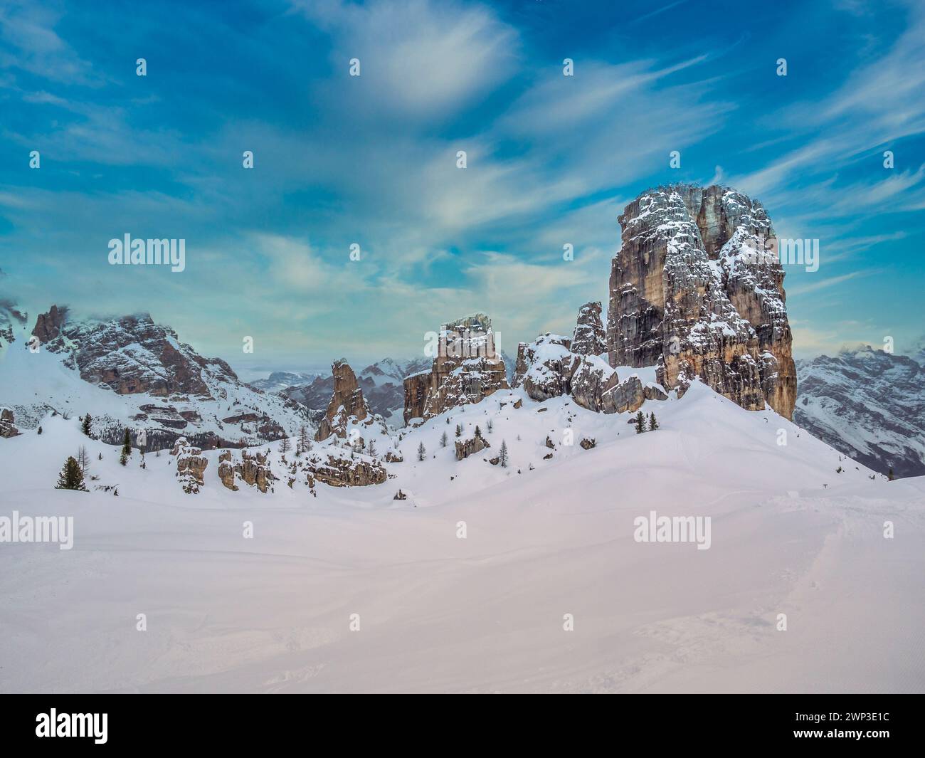 This winter image is of Cinque Torri towers, giant sized Dolomite ...