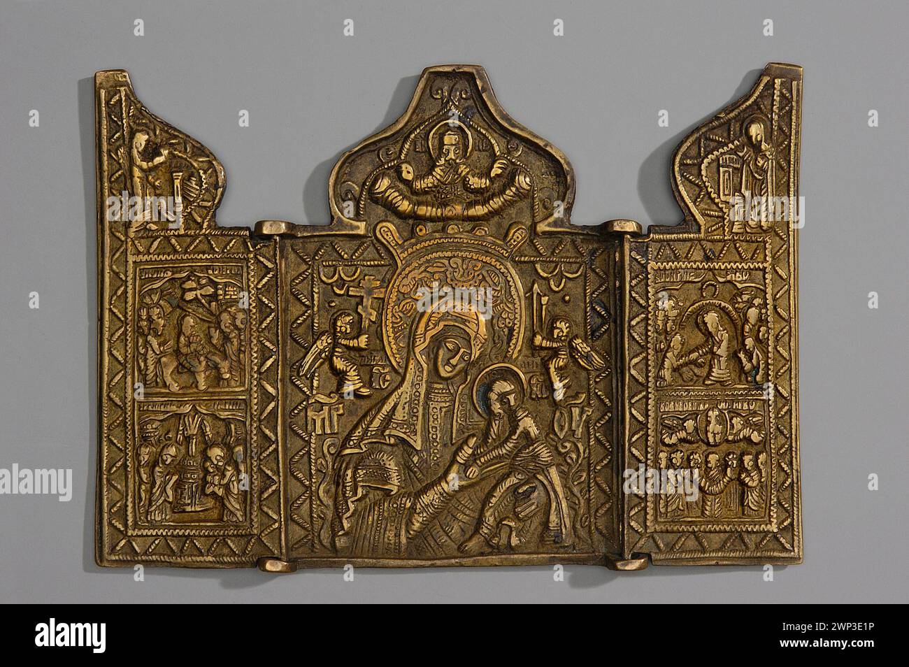 Triptych: Our Lady of Passion with Christ the highest priest [in the animal] with "persons" on ...