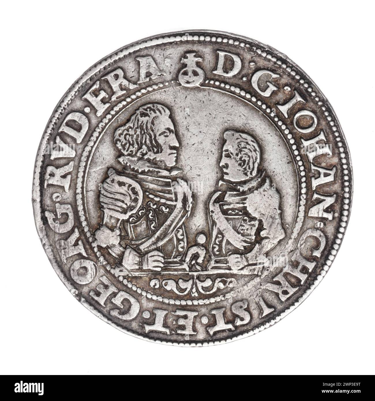 A 1610 thaler coin depicting Princes Jan Christian and Jerzy Rudolf of ...