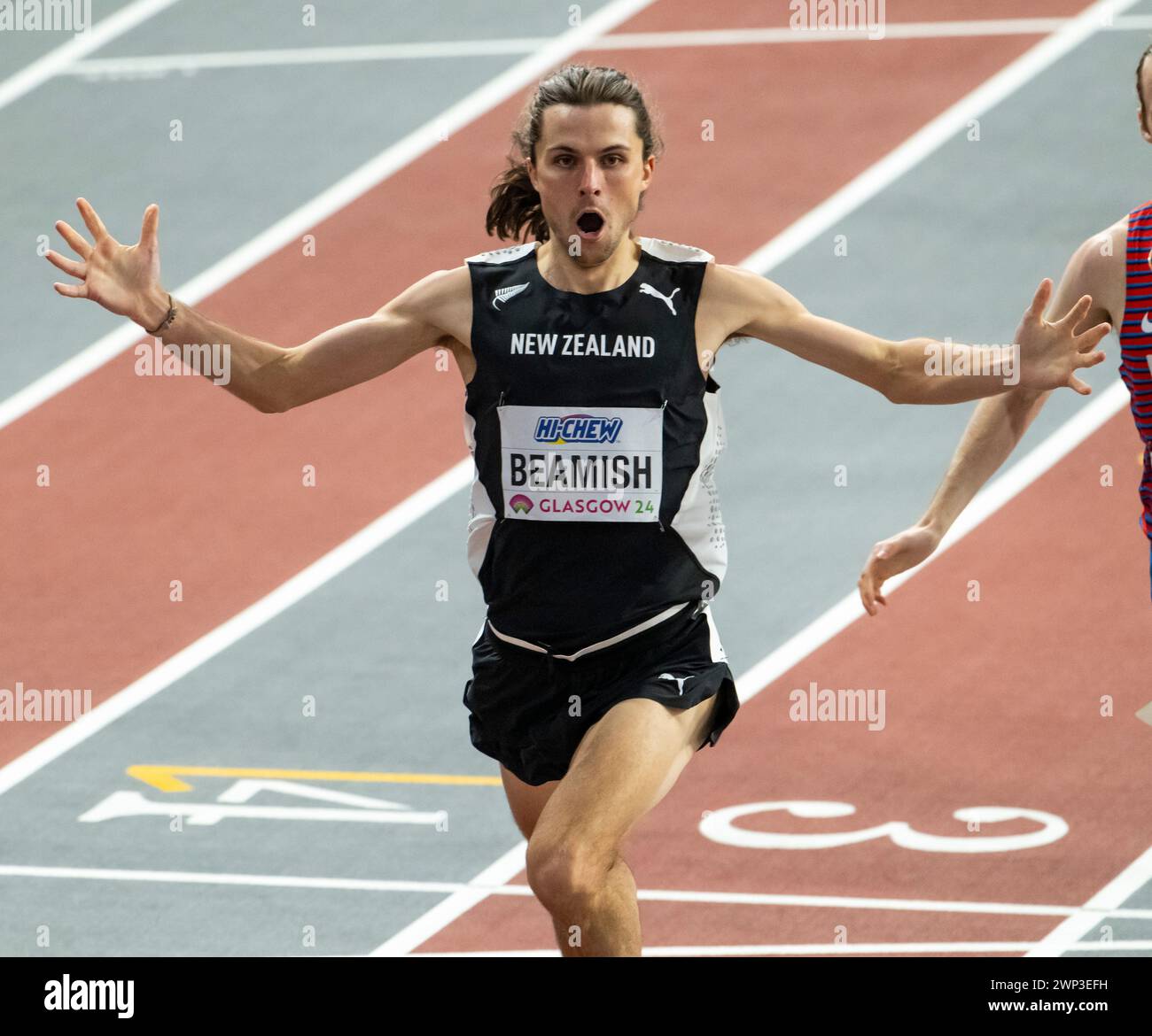 Geordie Beamish of New Zealand celebrates his win the 1500m men’s final ...