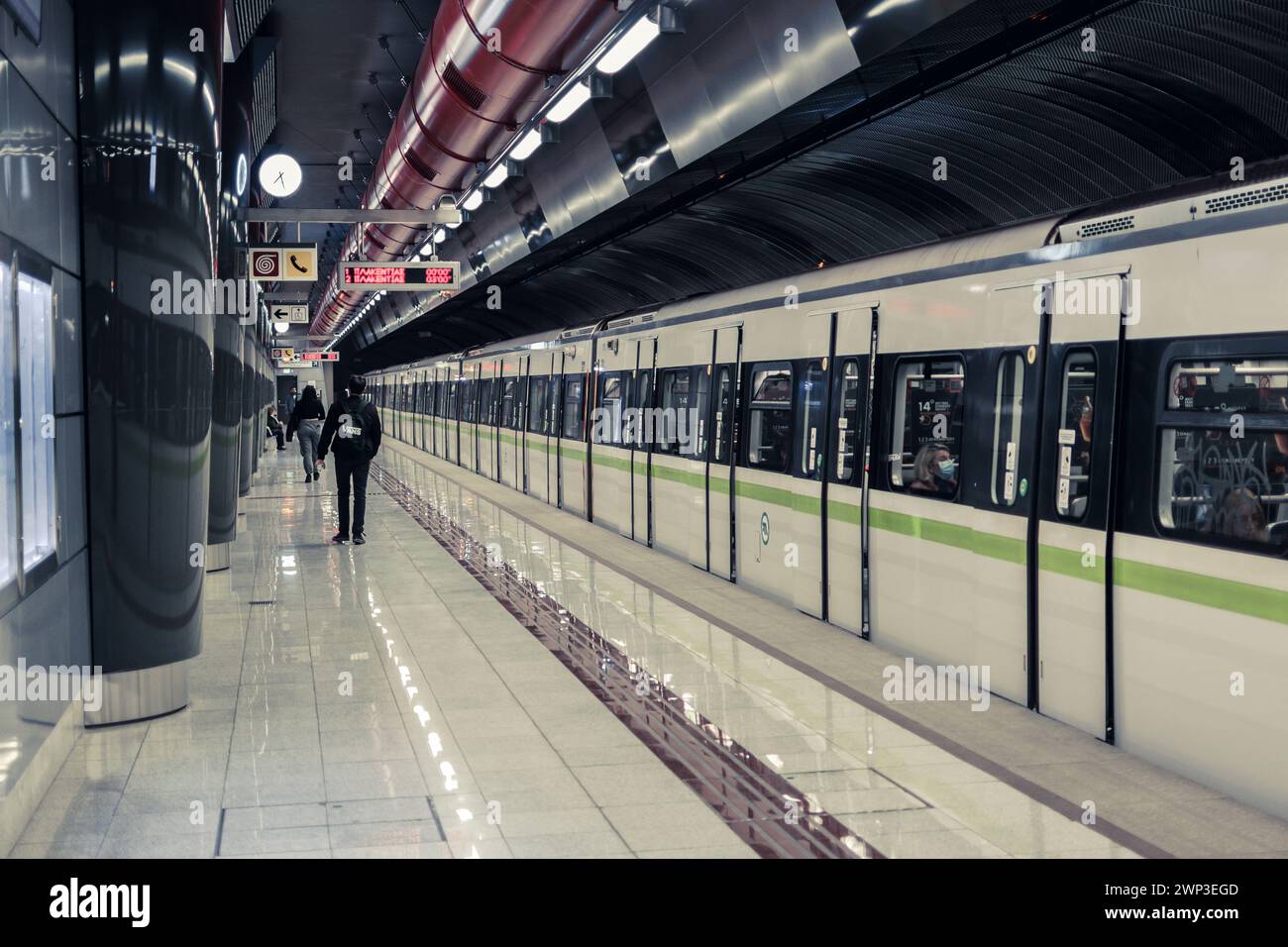 Athens, Greece, November 27th 2023: Interior shot of Athens metro ...