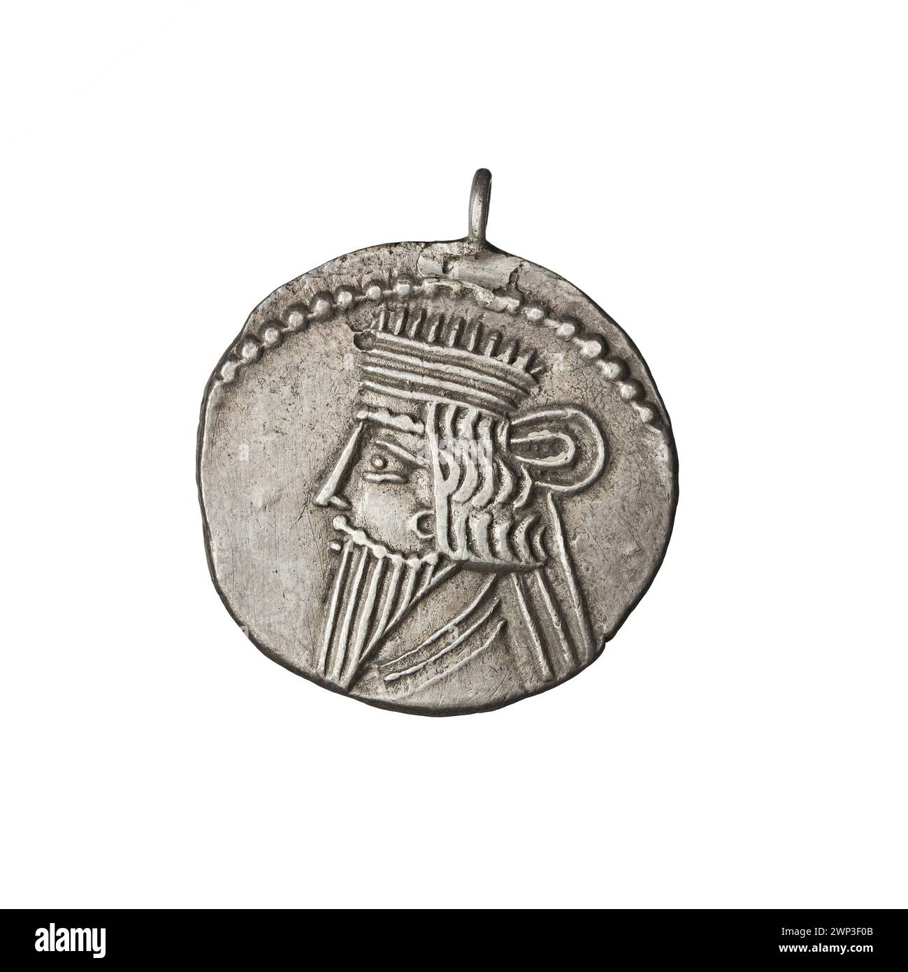 This drachma coin, issued by Vologases I between 51 and 79 AD, is a ...