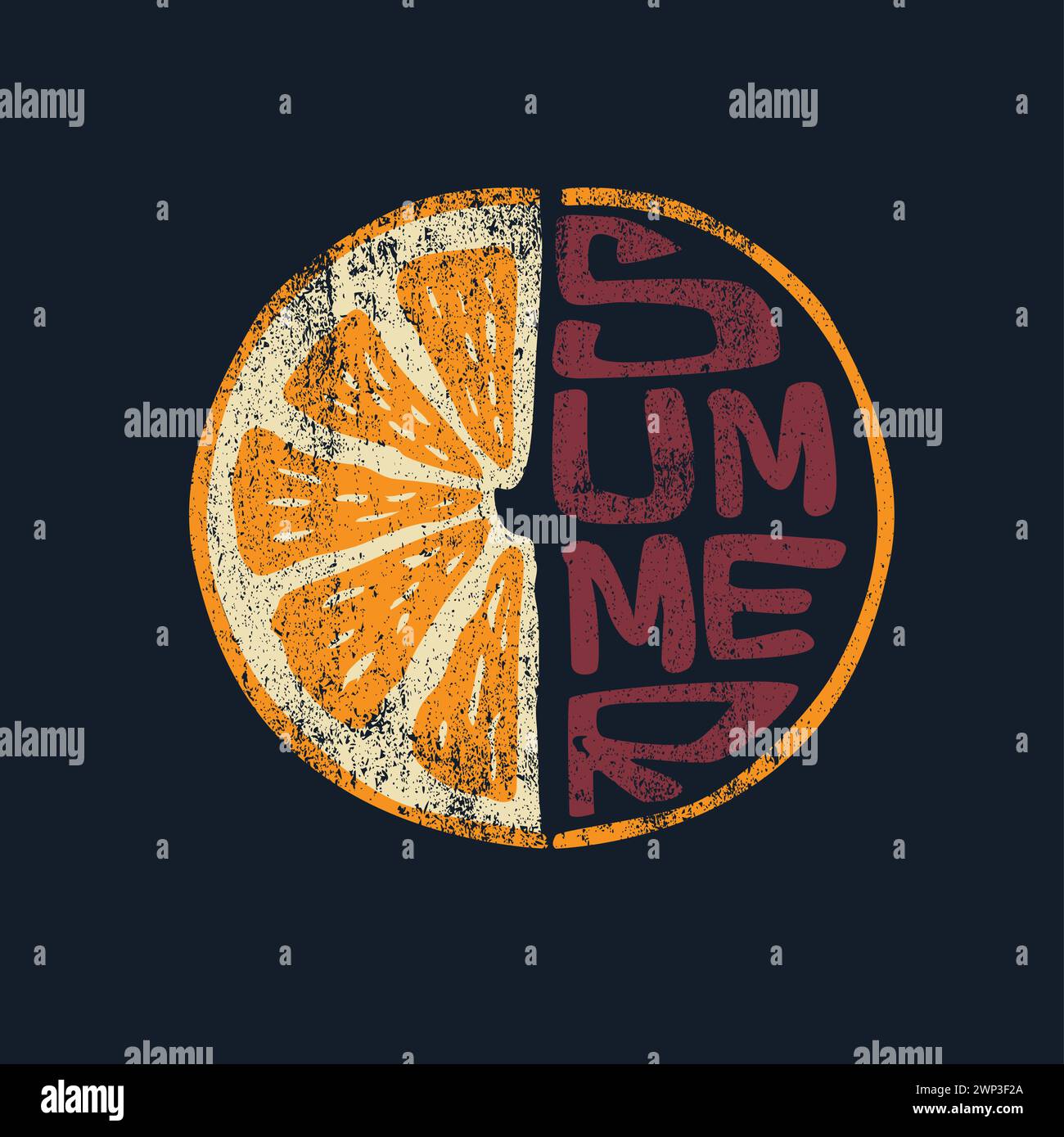 Summer graphic design typography half orange fruit grunge vector design ...
