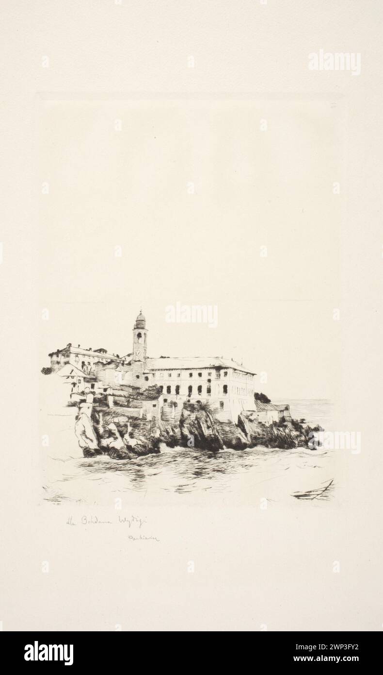 A 1898 graphic work by Józef Pankiewicz depicting a Riviera coastal ...
