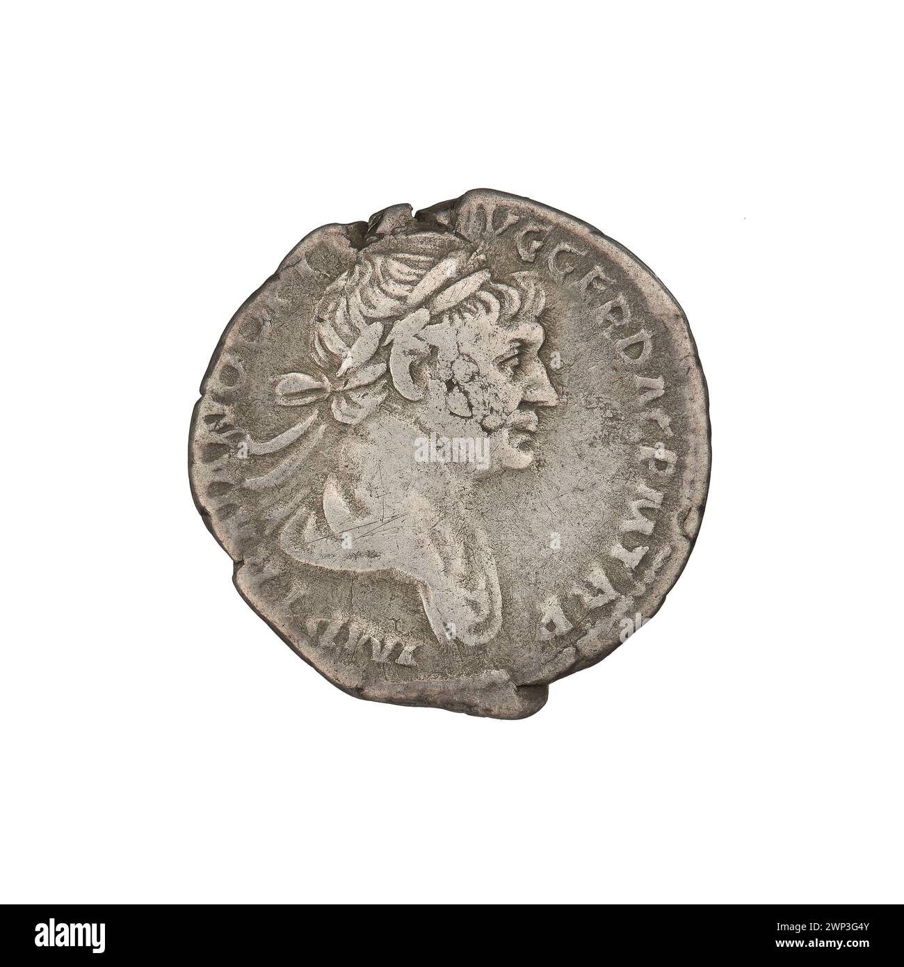 Roman denarius issued 112-117 AD, showing imperial symbols including ...