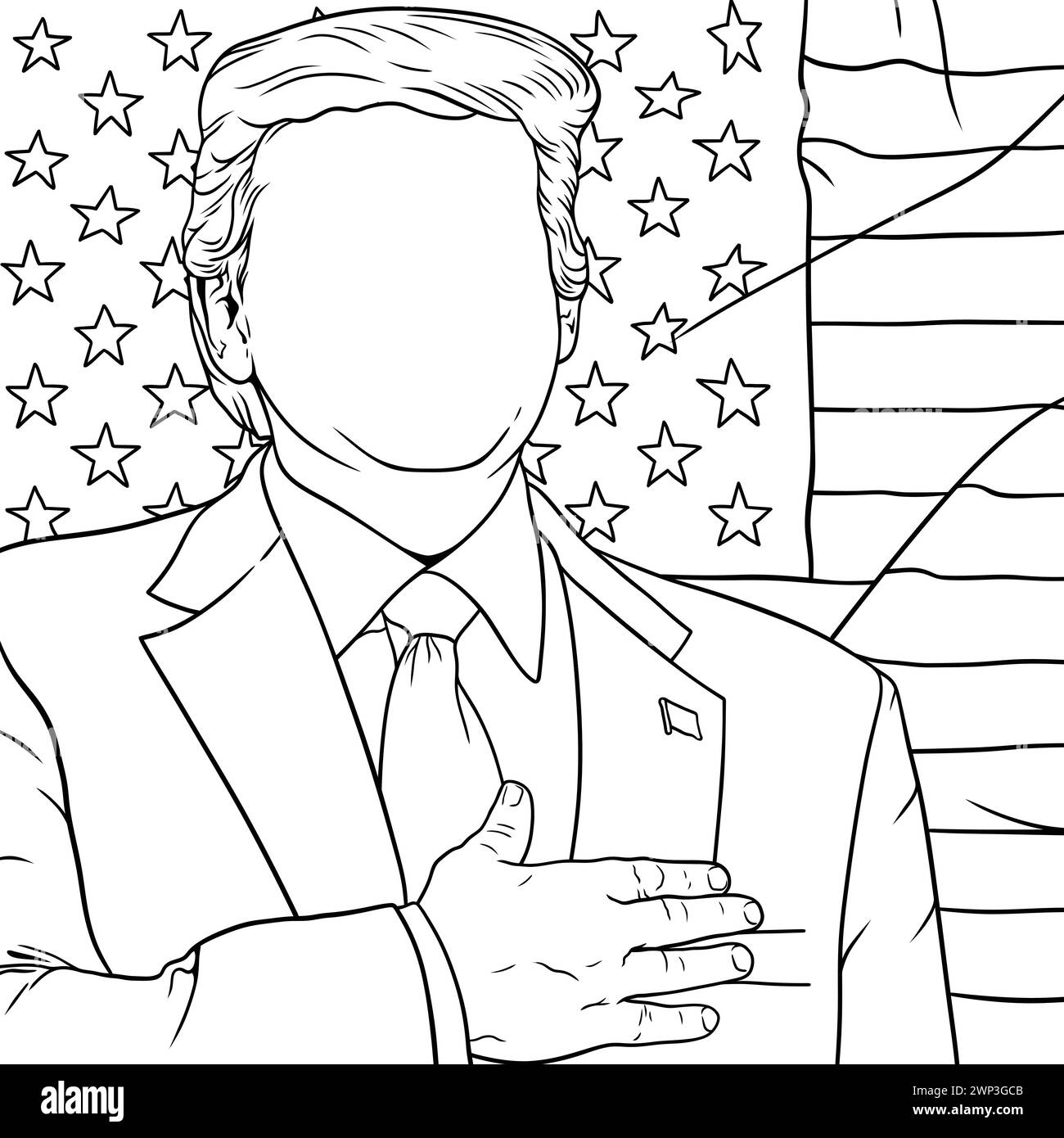 Line art illustration of a figure, pledging allegiance to the American ...