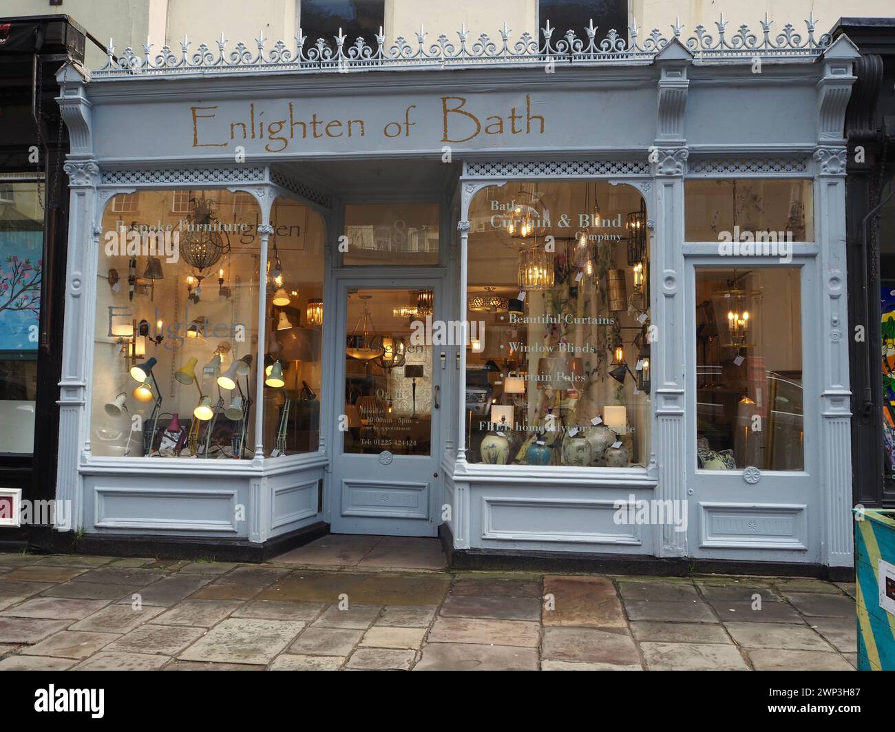 Shop front of Enlighten of Bath, an electrical retailer specialising in anglepoise lamps and ...