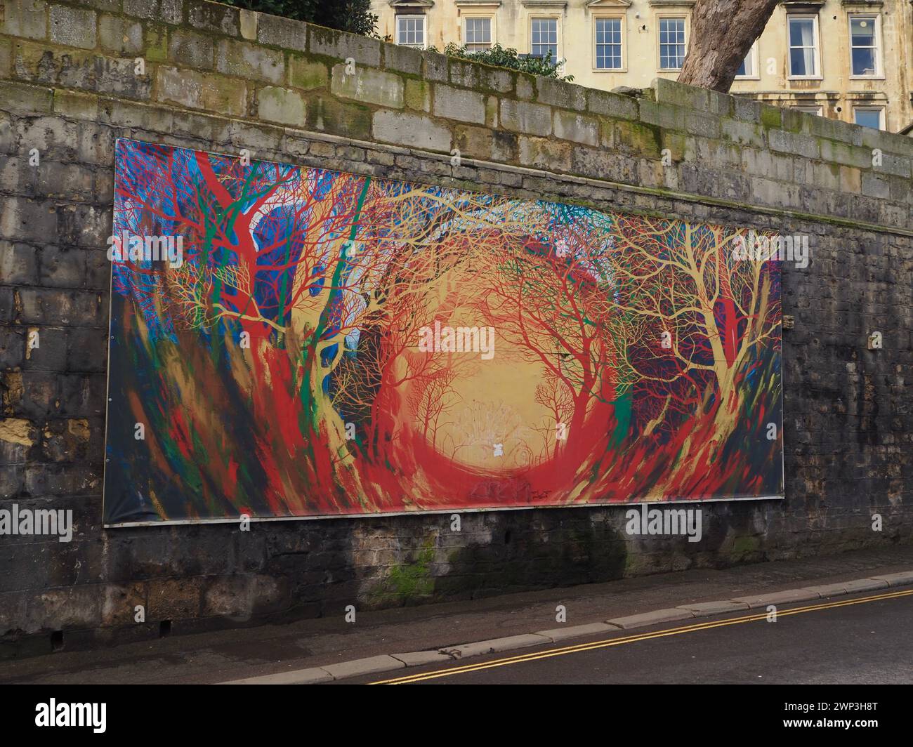 Art work displayed on bath stone wall in Walcot Street, Bath. "Nether ...