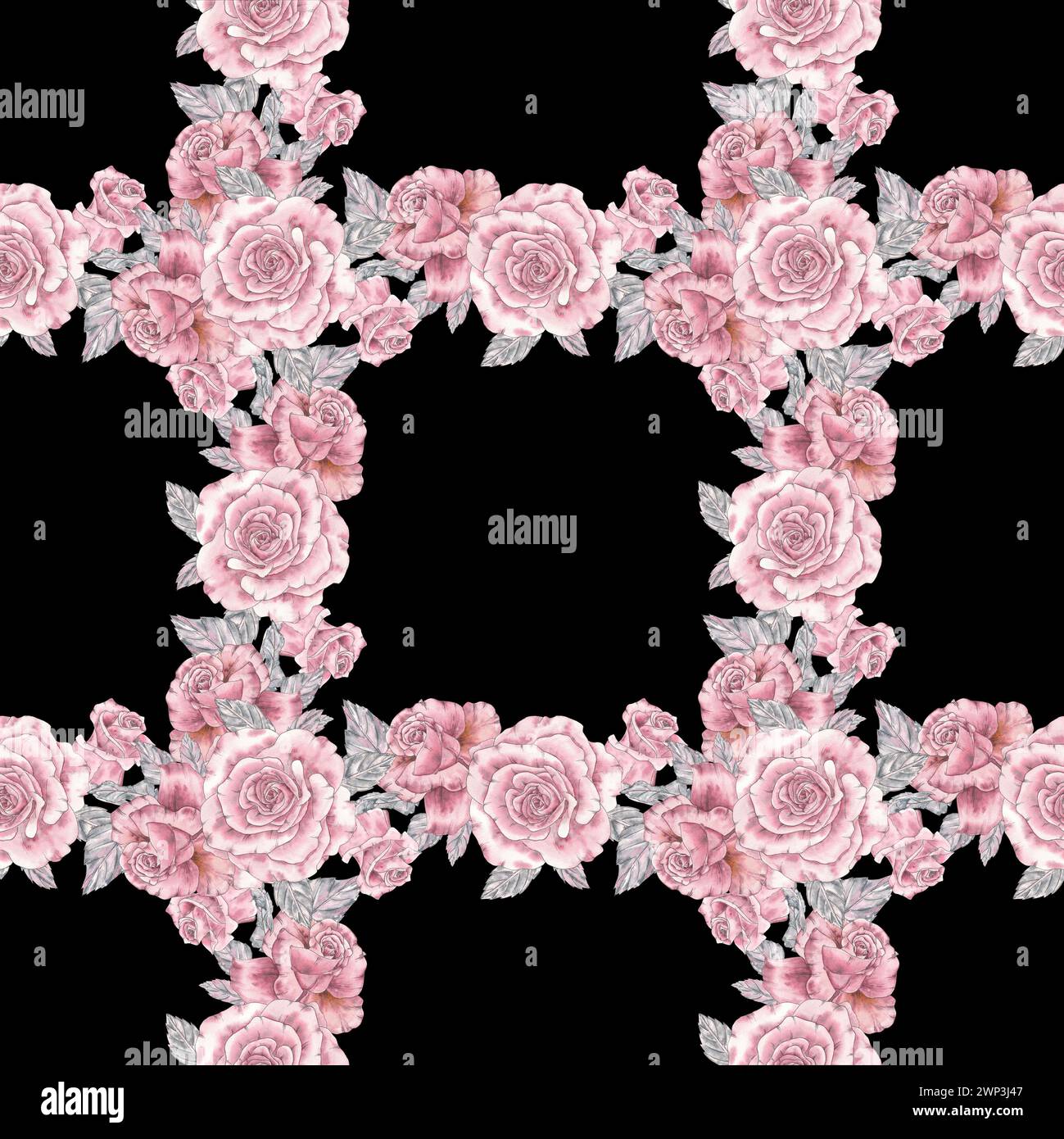 Seamless pattern with watercolor flowers rose pink vintage hand drawing ...