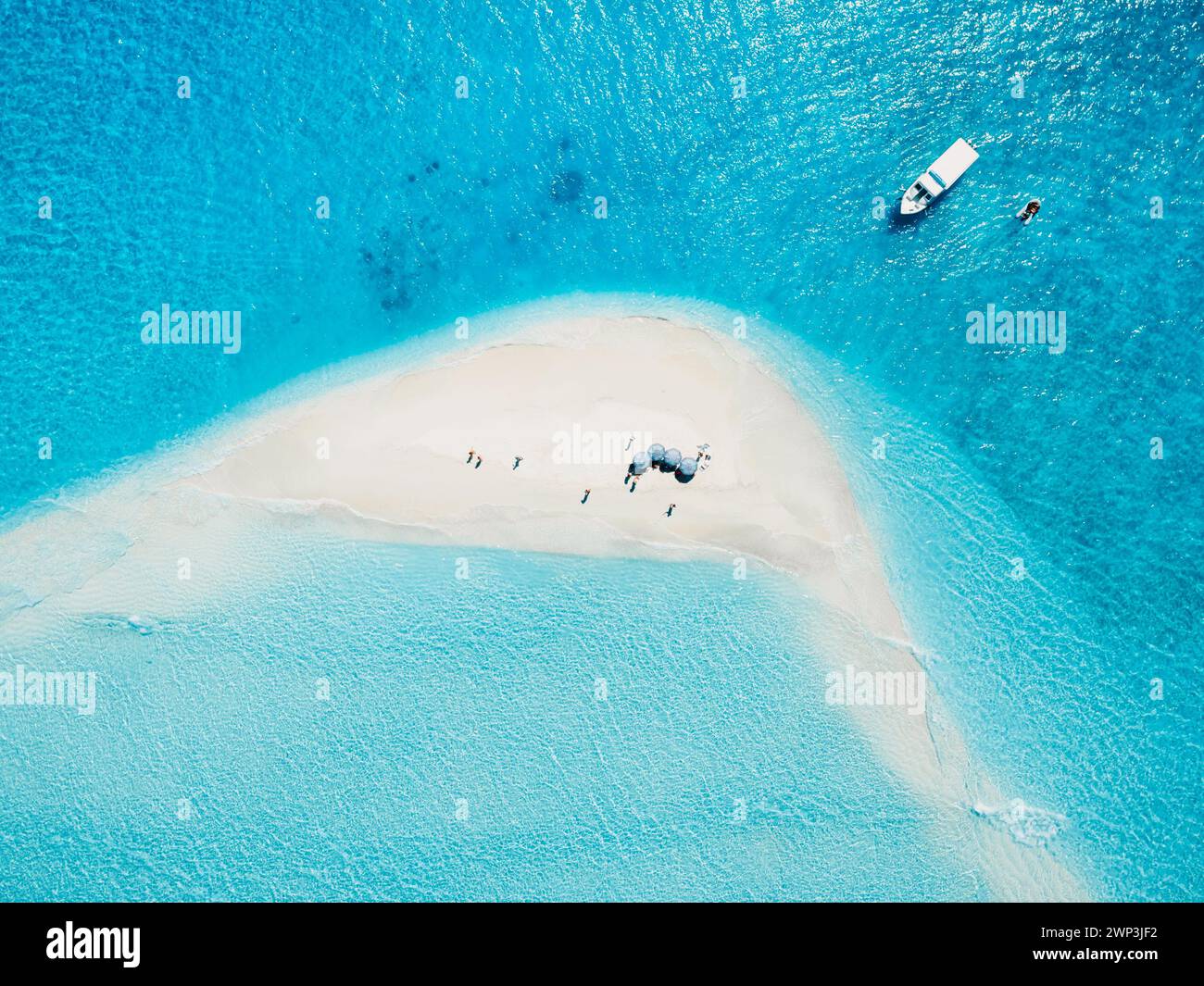 Top down aerial view of seascape atoll sandbank island in Maldives ...