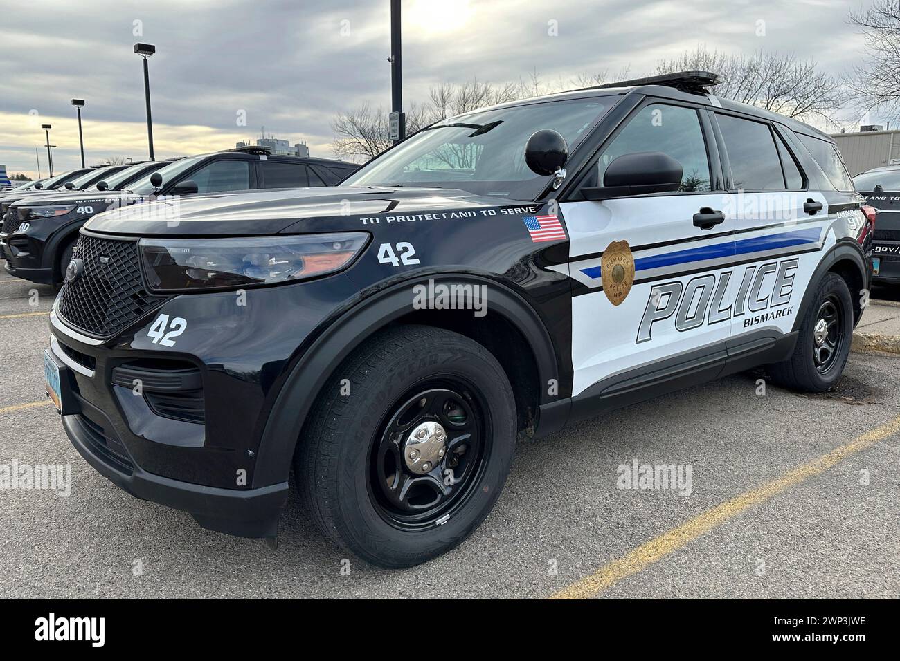 FILE - A Bismarck police vehicle sits outside the Bismarck Police ...