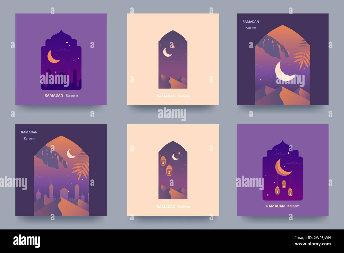 Ramadan Kareem Set of posters, holiday covers, flyers. Modern design in ...