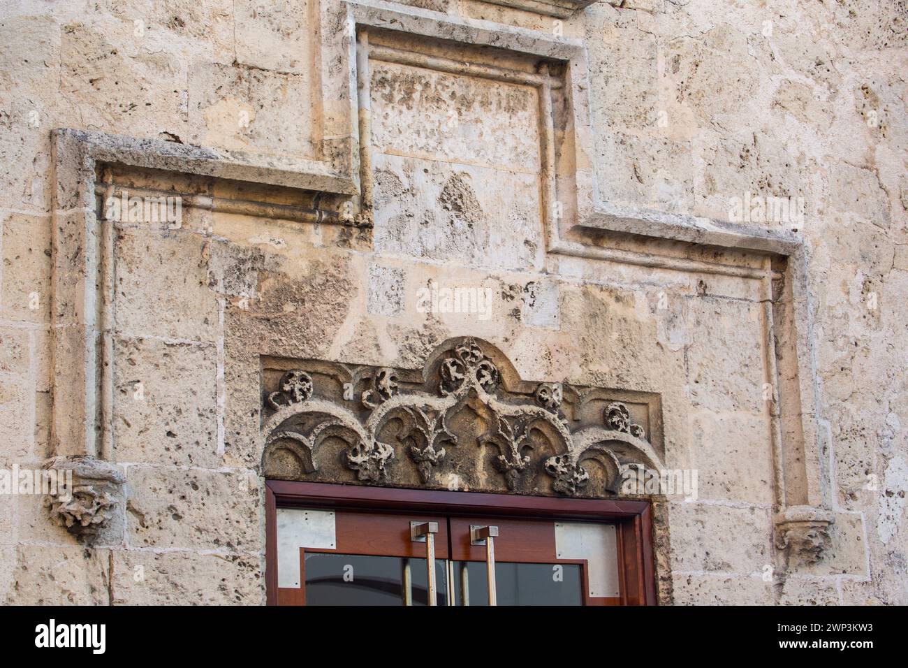 Stone carving over the door of the Ovando house in the Colonial Zone of ...