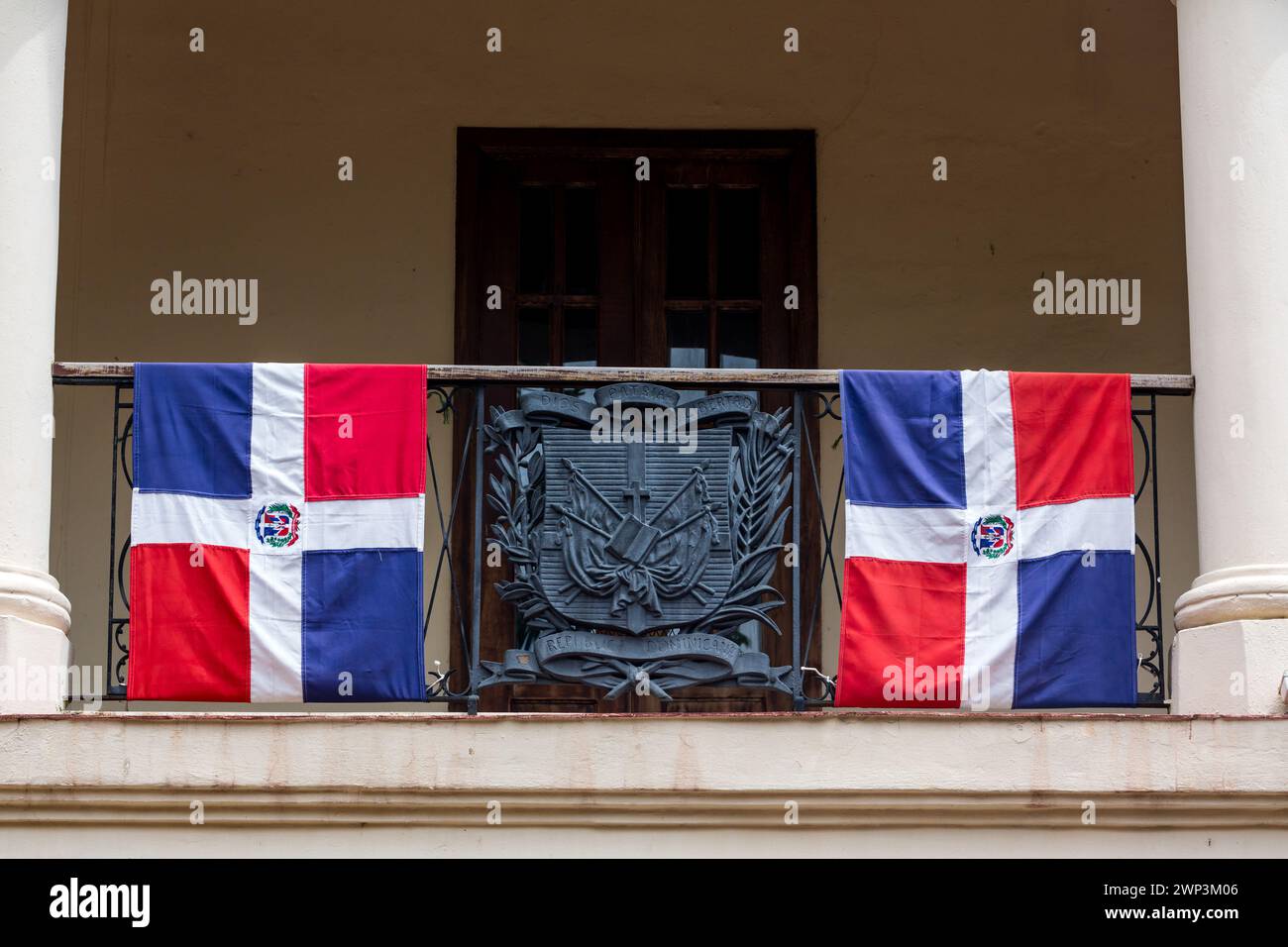 Dominican flags on the terrace of the former Borgella Palace in the ... Dominican flags on the terrace of the former Borgella Palace in the ...