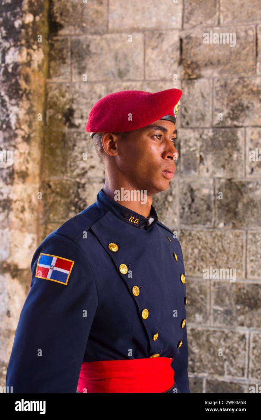 A Dominican military honor guard at the entrance to Independence Park ...