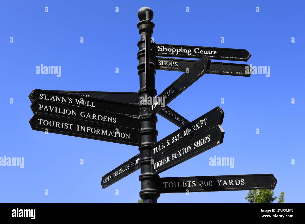 Tourist Information sign, town of Buxton, Peak District National Park ...