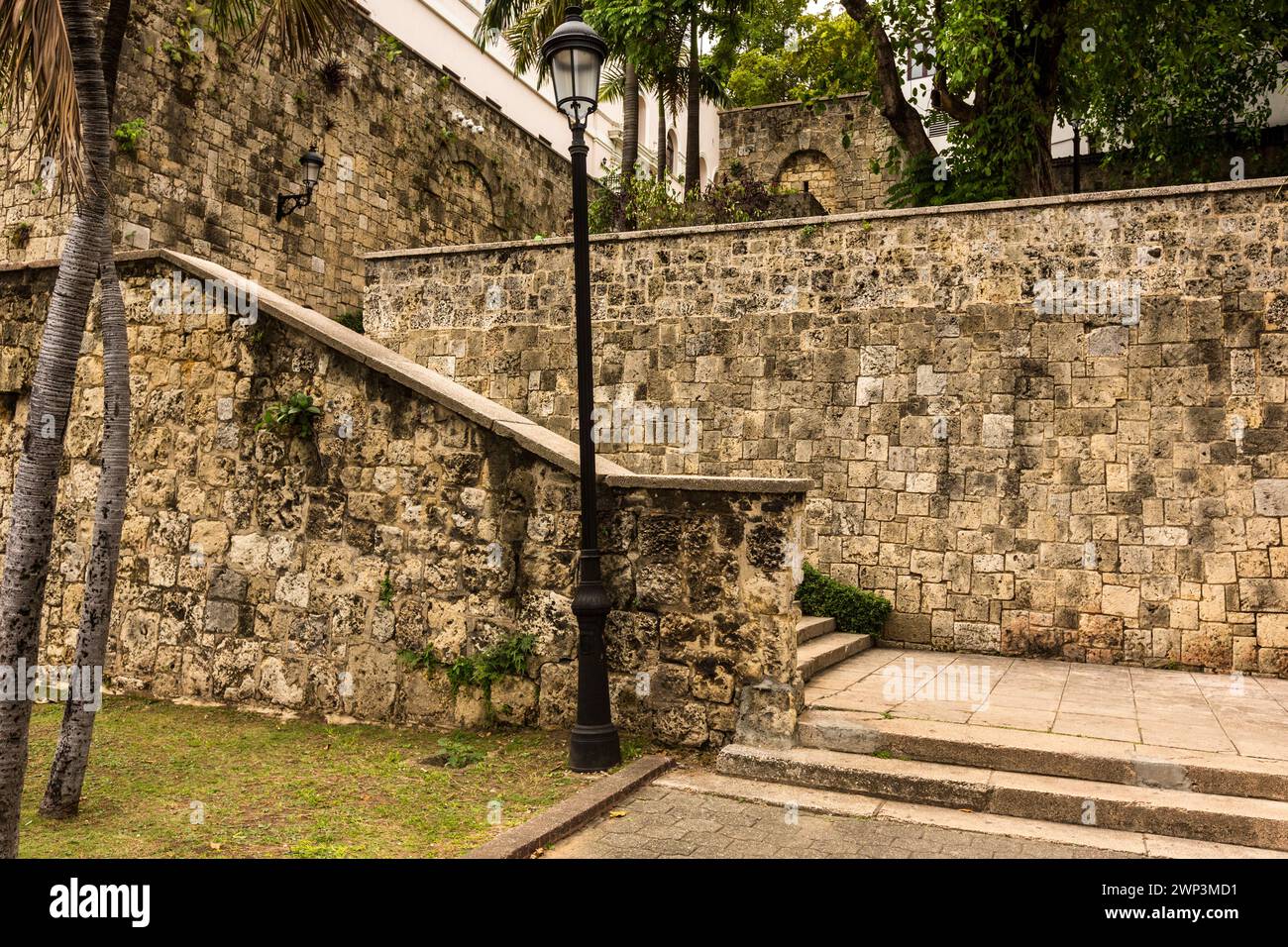 Stairs up to the city wall of the old Colonial City of Santo Domingo ...