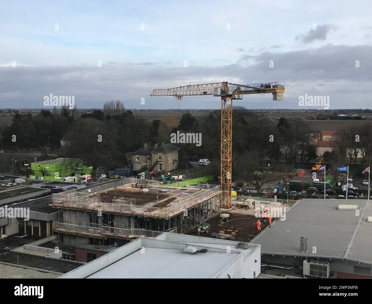 aerial view of construction of a new accident and emergency building at ...