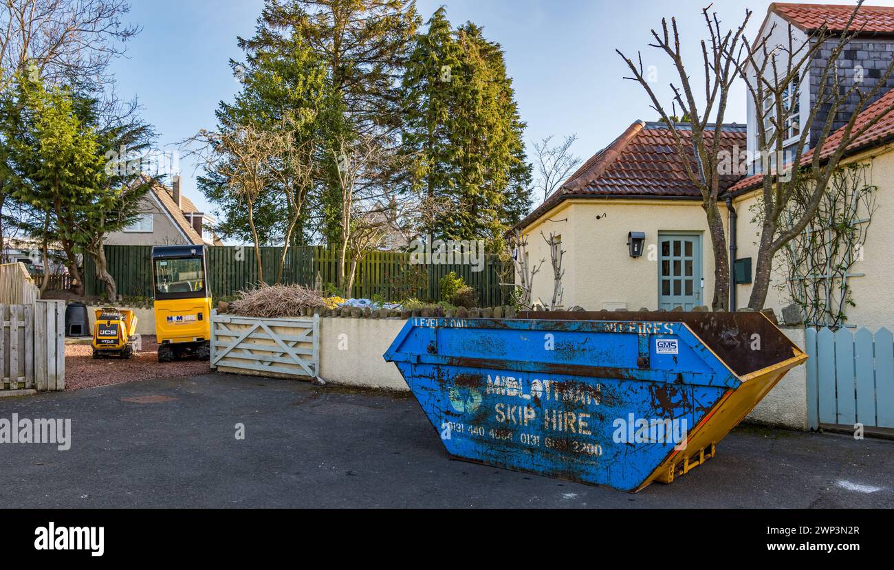 Machinery (small digger & dumper & skip) for construction work to build ...