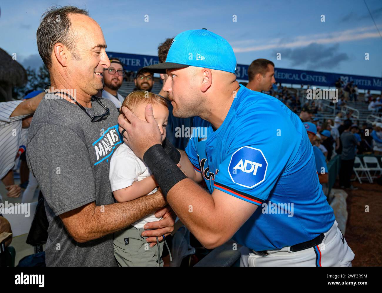 JUPITER, FL - MARCH 04: Miami Marlins infielder Jake Burger (36) kisses ...