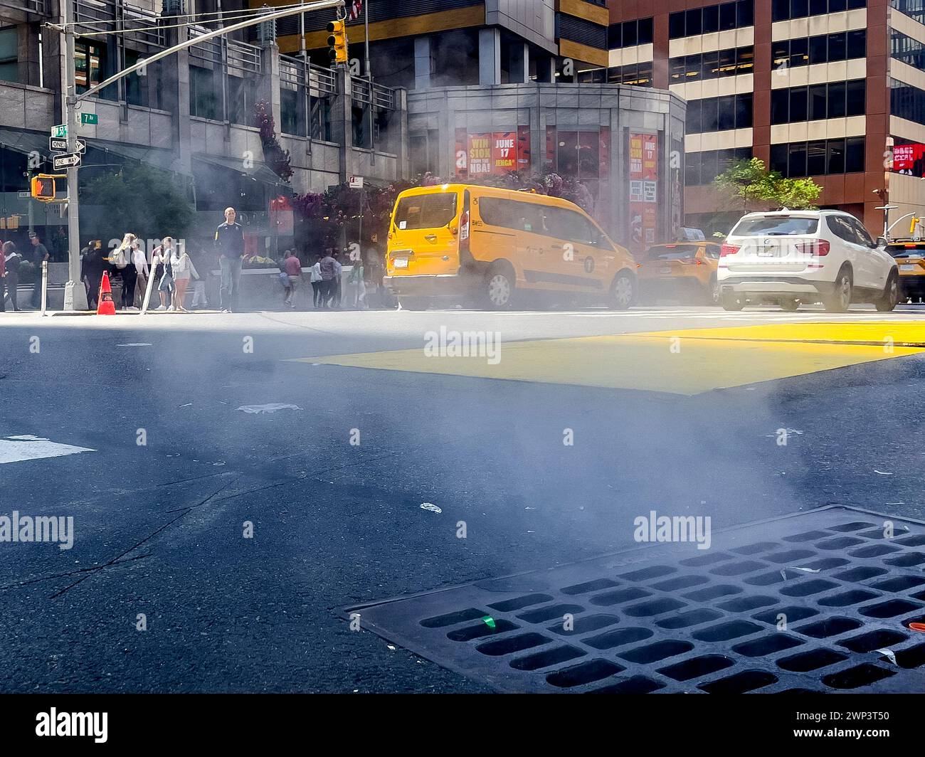 New York, USA; June 4, 2023: Smoke from the underworld of the Big Apple ...