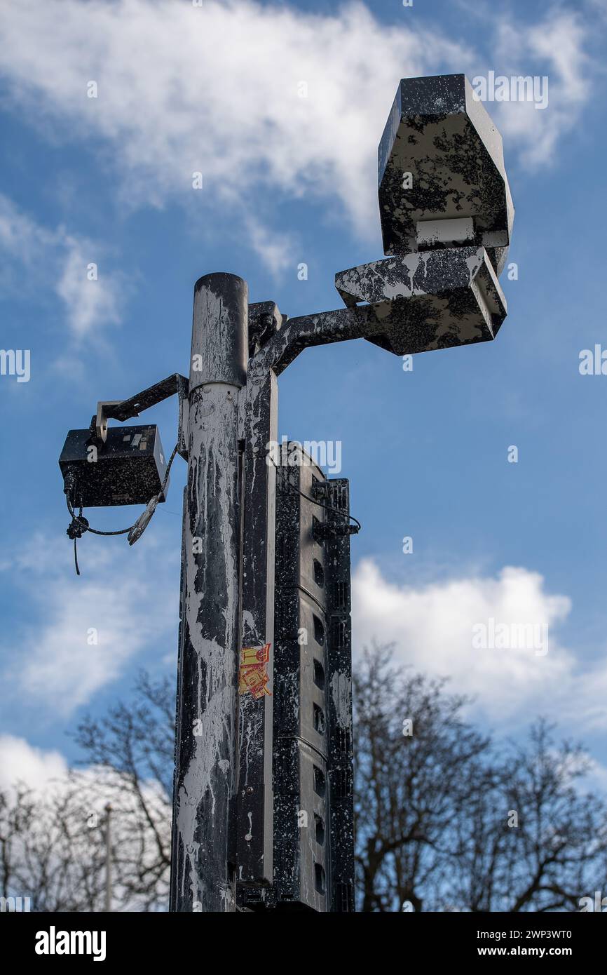 West Drayton, UK. 4th March, 2024. A vandalised ULEZ Ultra Low Emission ...