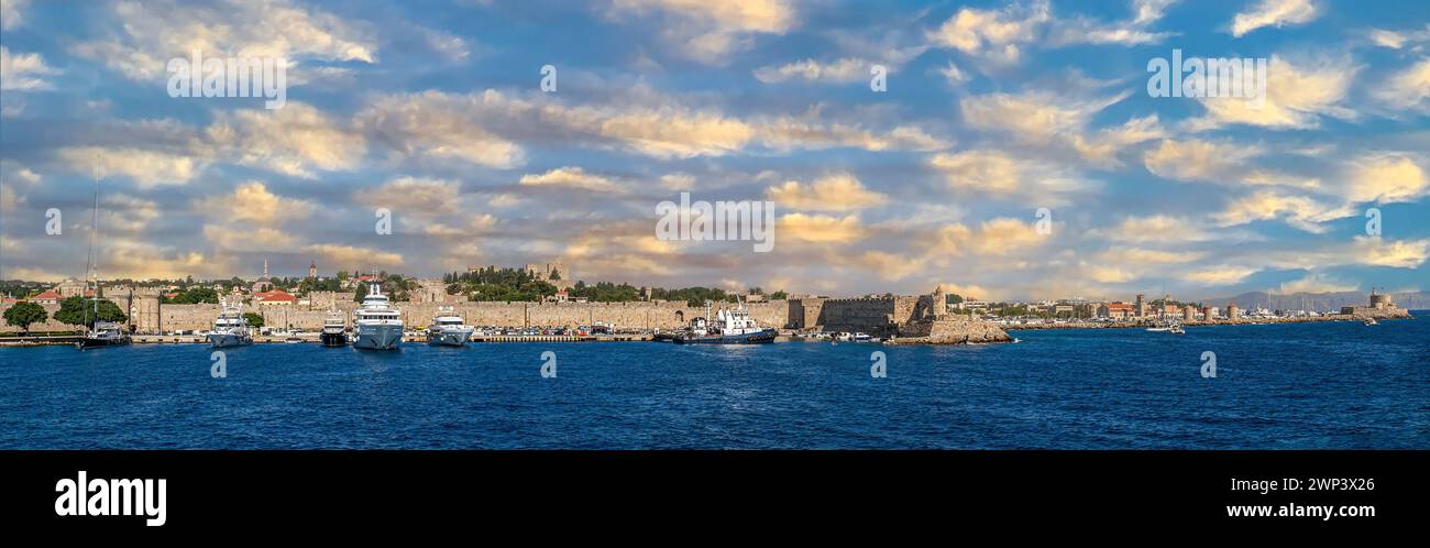 Panoramic view of the medieval town of Rhodes and its harbour from the ...