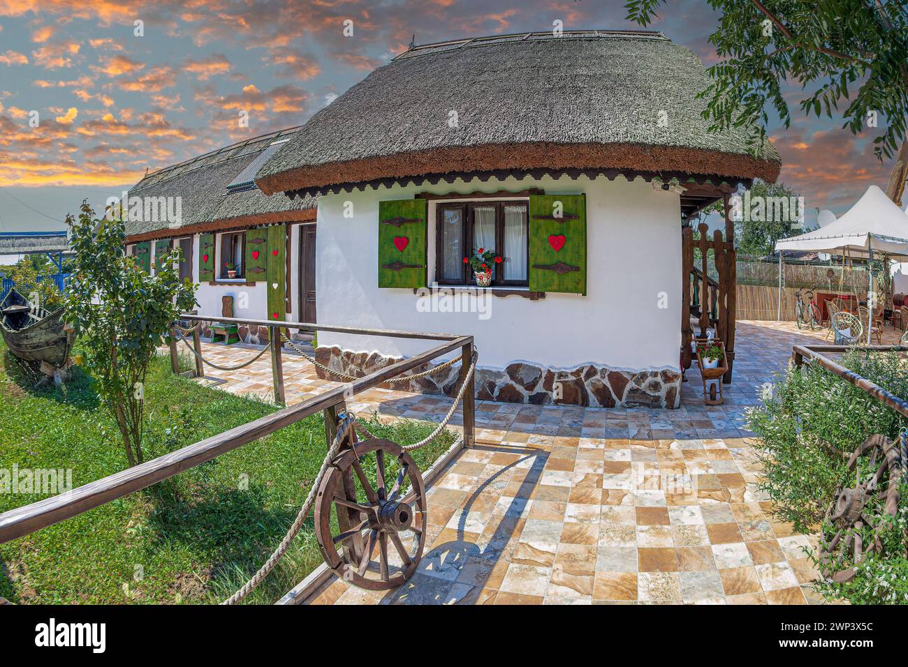 Peasant house with beautiful decorations typical of the Lipovan ethnic ...