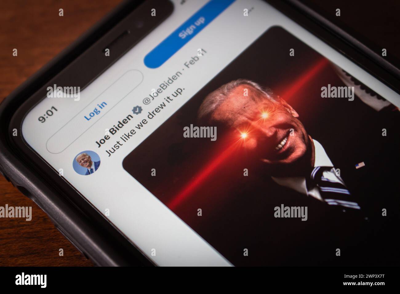 A post “Just Like We Drew It Up.” with iconic Joe Biden with red ...