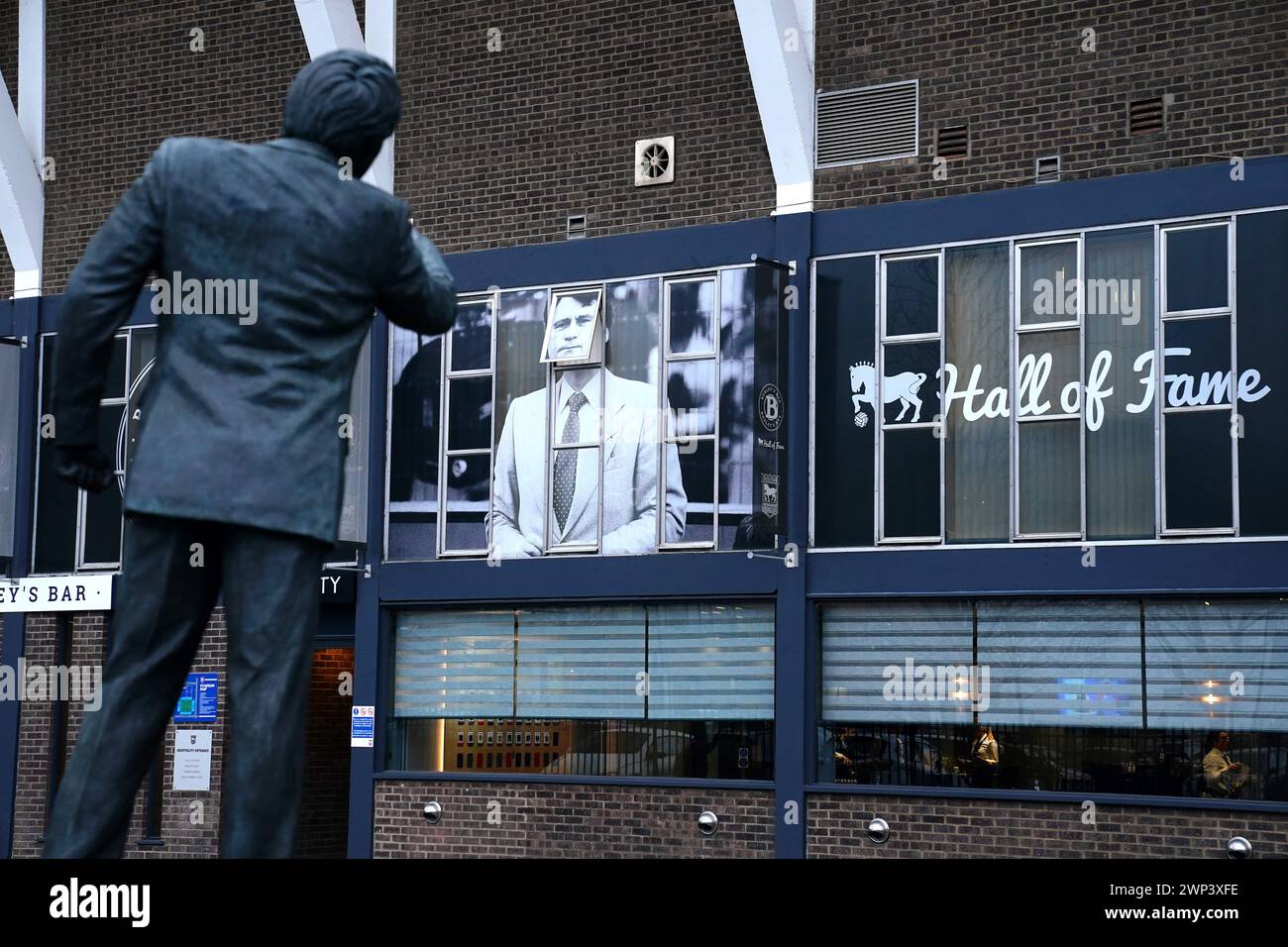 A general view from outside the stadium featuring a statue of former ...