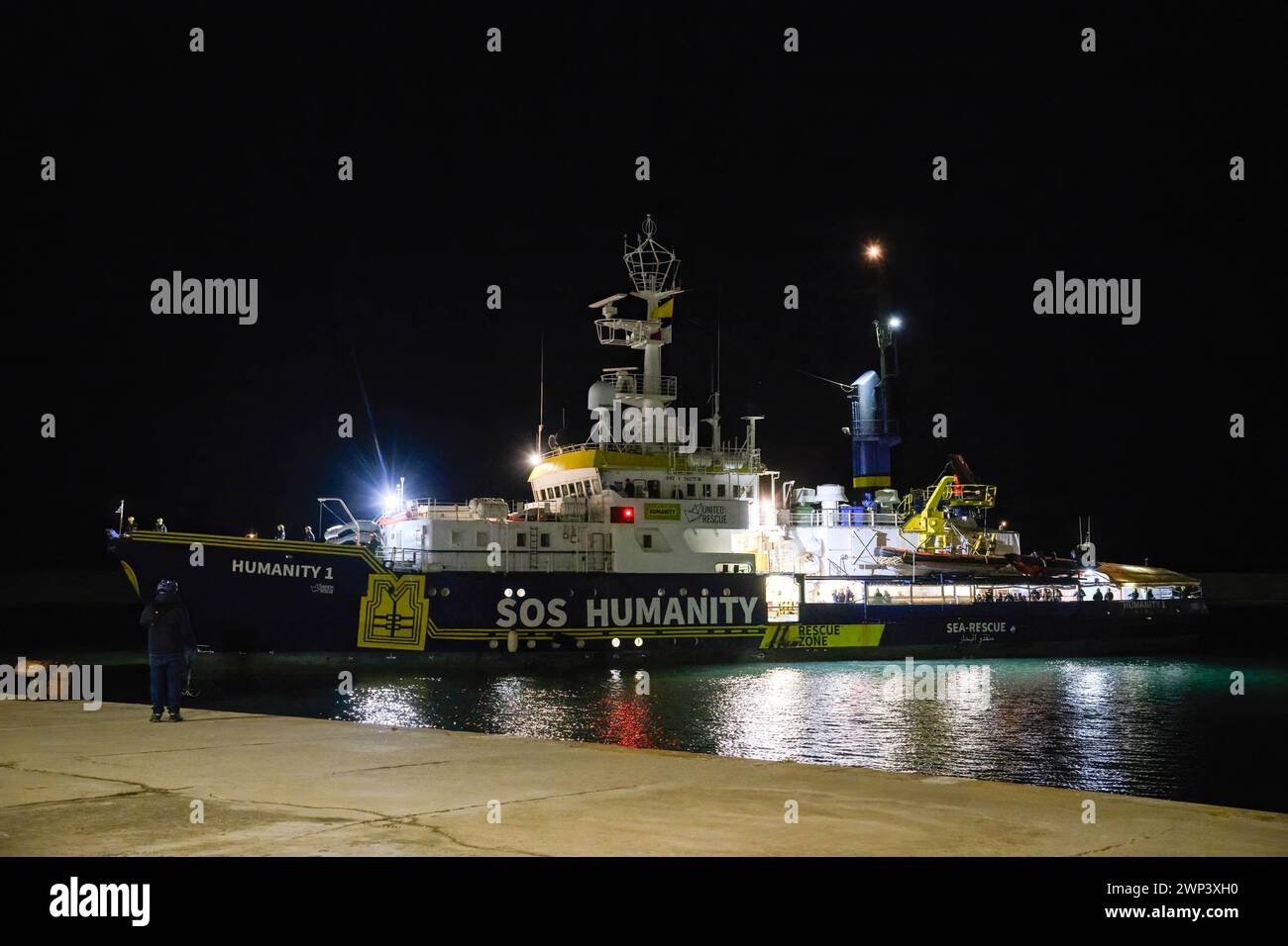 The rescue vessel Humanity1 seen arriving at the port. The rescue ship ...
